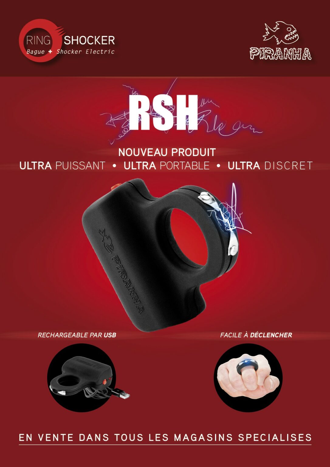 RING SHOCKER PIRANHA PROTECTION ELECTRIQUE - Armurerie Pascal Paris